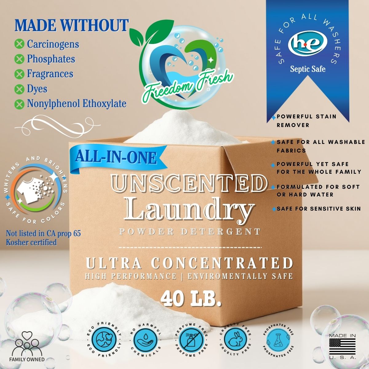 40 lb. Unscented Laundry Powder* – Stay Fresh with Peanut